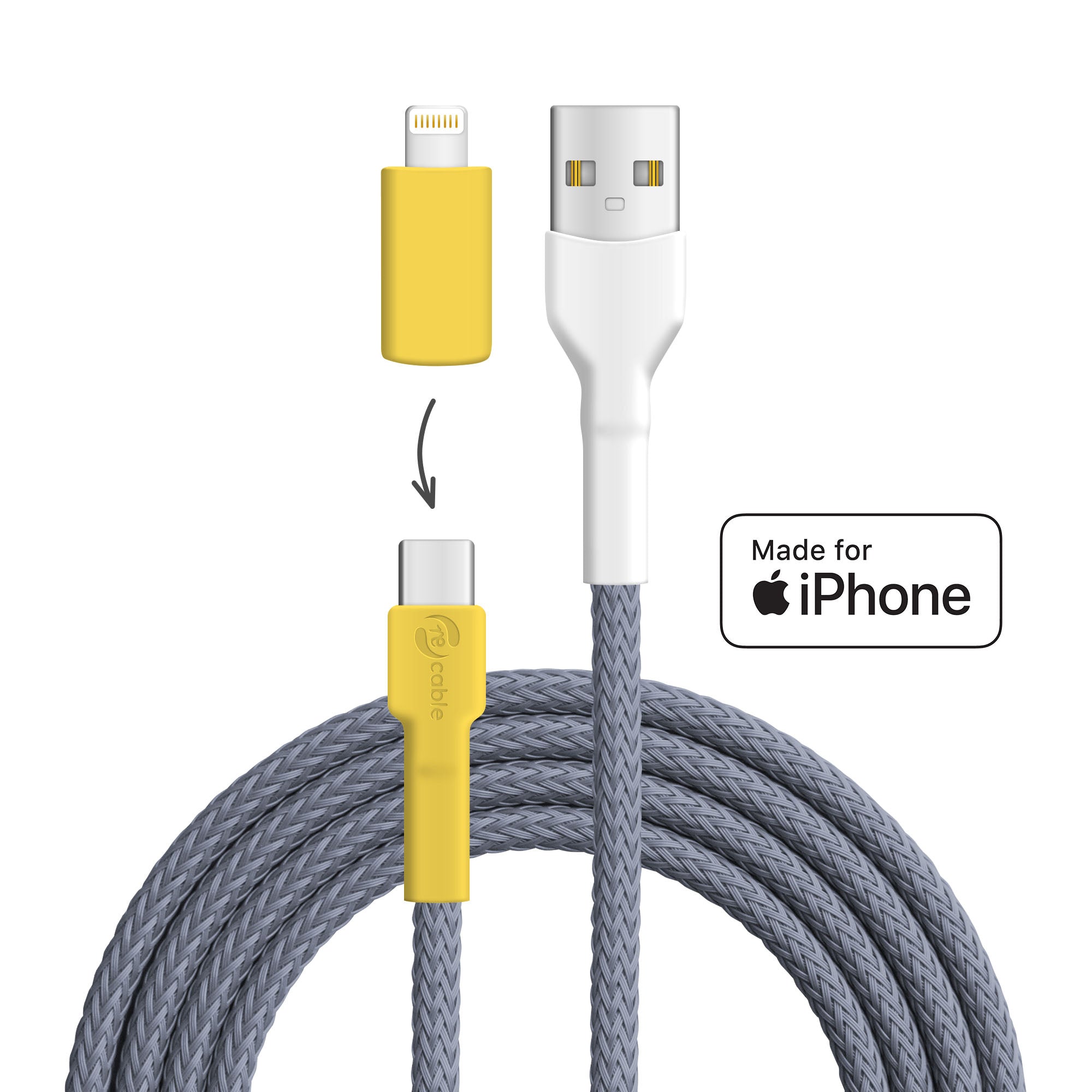 Ladekabel USB-A/Micro-USB+Lightning Gelbkehlvireo | recable – recable ...