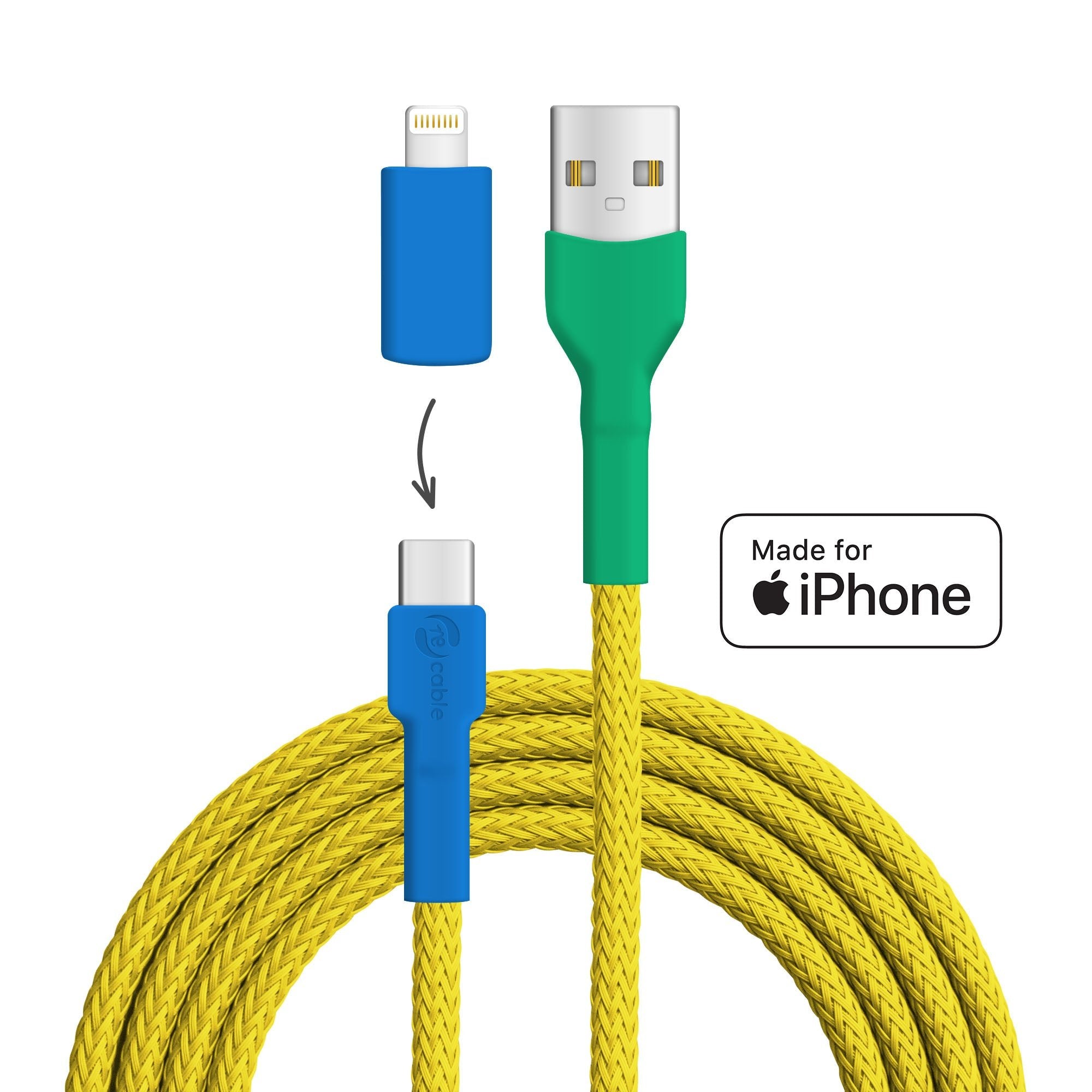 Ladekabel USB-A/USB C+Lightning Gelbbrustara | recable – recable.eu ...